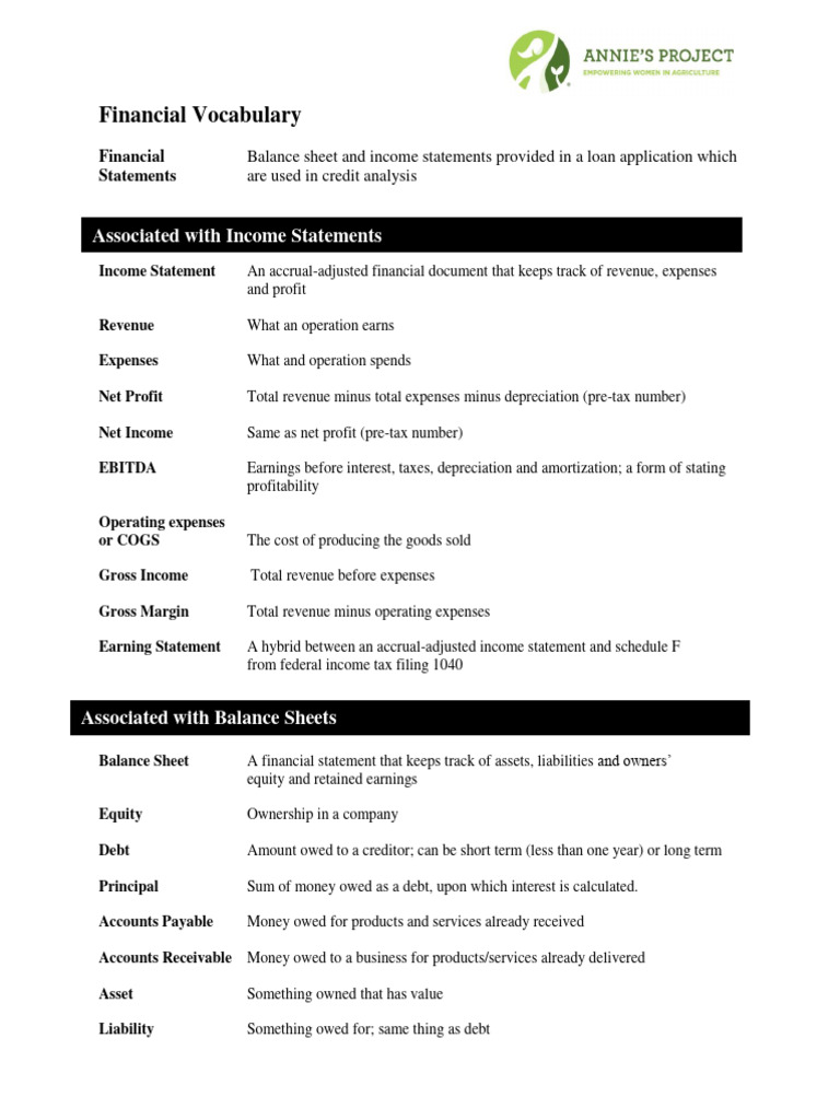 Vocabulary | PDF | Balance Sheet | Equity (Finance)