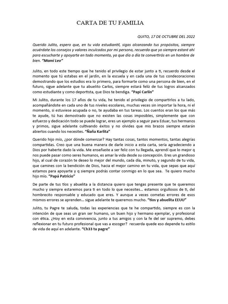 Carta de Tu Familia | PDF