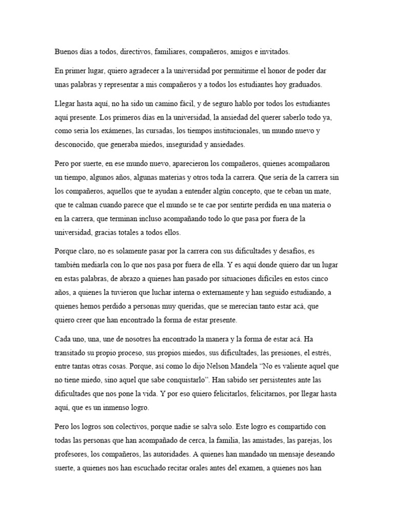 Discurso Mejor Promedio. Vigay Yaci | PDF | Trastorno de ansiedad