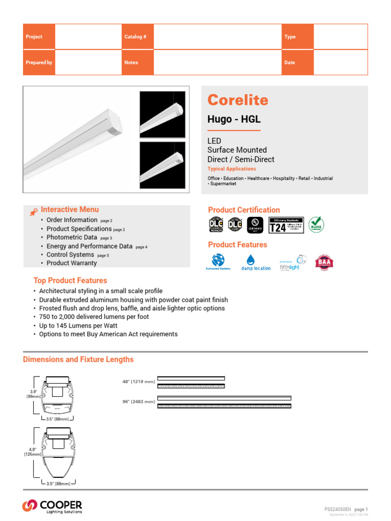 Corelite Hugo Surface LED Spec Sheet | PDF | Lighting | Electrical ...