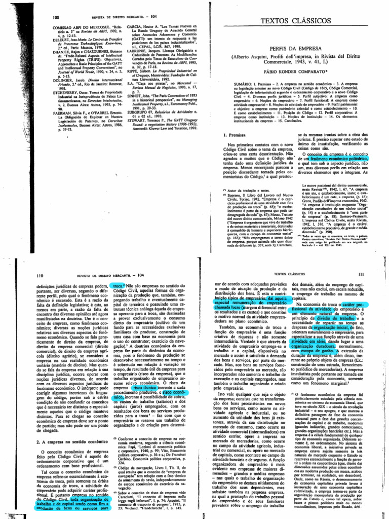 ASQUINI, Alberto. Perfis Da Empresa. Revista de Direito Mercantil ...