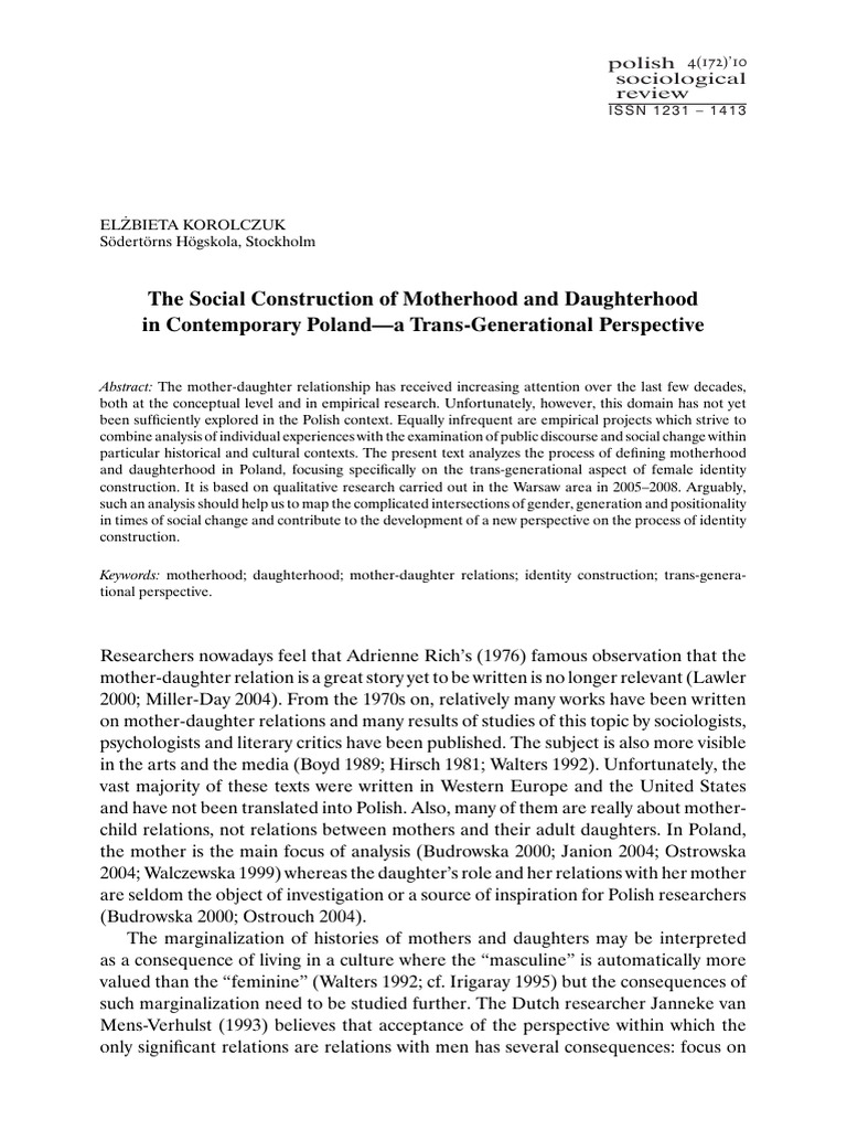 The Social Construction of Motherhood and Daughterhood | PDF