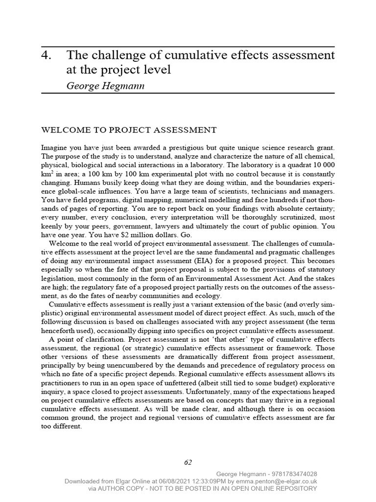 Handbook of Cumulative Impact Assessment The Challenge of Cumulative ...