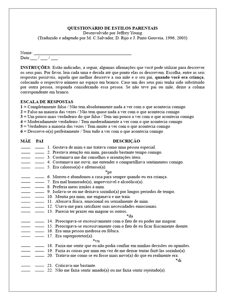 Questionario de Estilos Parentais Young - 220901 - 142638 | PDF