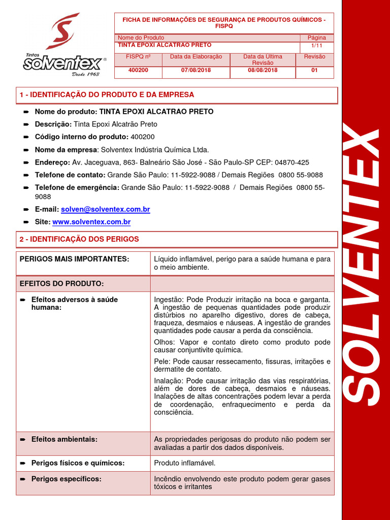 FISPQ-400200-TINTA-EPOXI-ALCATRAO-PRETO | PDF | Vômito | Epóxi