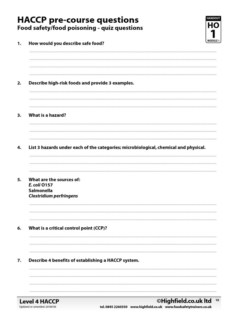 HACCP Course - Exercises-1-1 | PDF | Hazard Analysis And Critical ...
