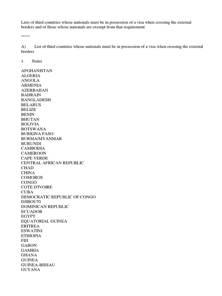 List of Countries Whose Citizens Must Have A Visa When Crossing The ... List of Countries Whose Citizens Must Have A Visa When Crossing The ...