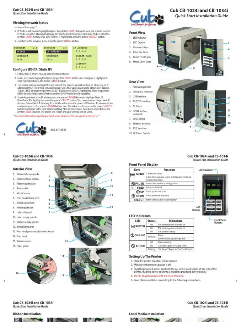 CUB CB-1024i-1034i QuickStartGuide | PDF | Ip Address | Printer (Computing)