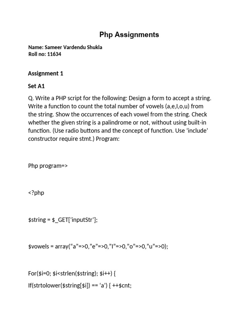 SameerShukla PHP Assignments PDF | PDF | Area | Php SameerShukla PHP Assignments PDF | PDF | Area | Php