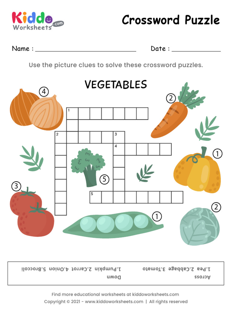 Crossword Puzzle Vegetables Worksheet | PDF