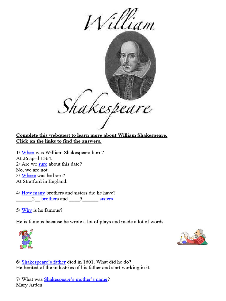 William Shakespeare Biography Webquest | PDF | Art | Poetry