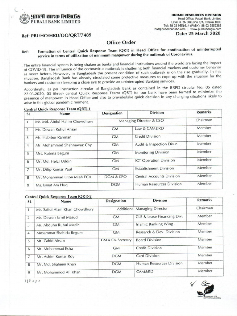 Quick Response Team Office Order | PDF