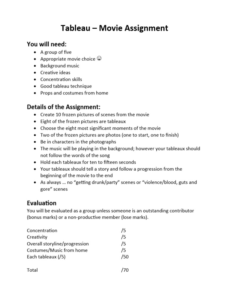 Movie Tableau Assignment Guide | PDF | Art