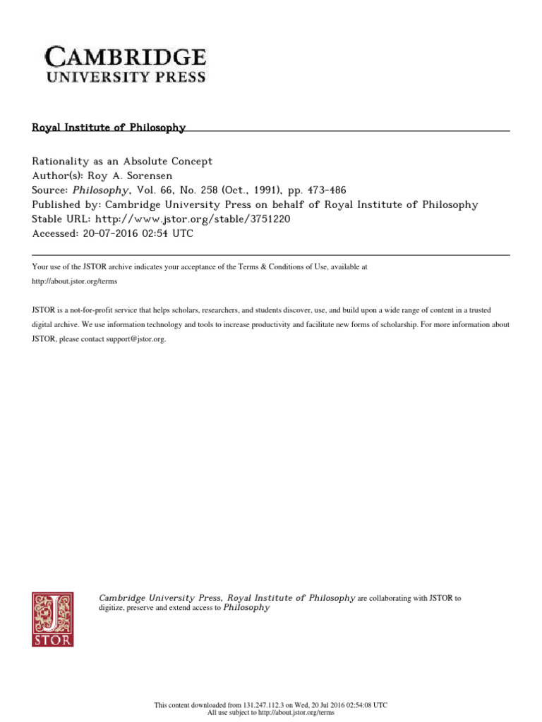 Rationality As An Absolute Concept | PDF | Rationality | Reason