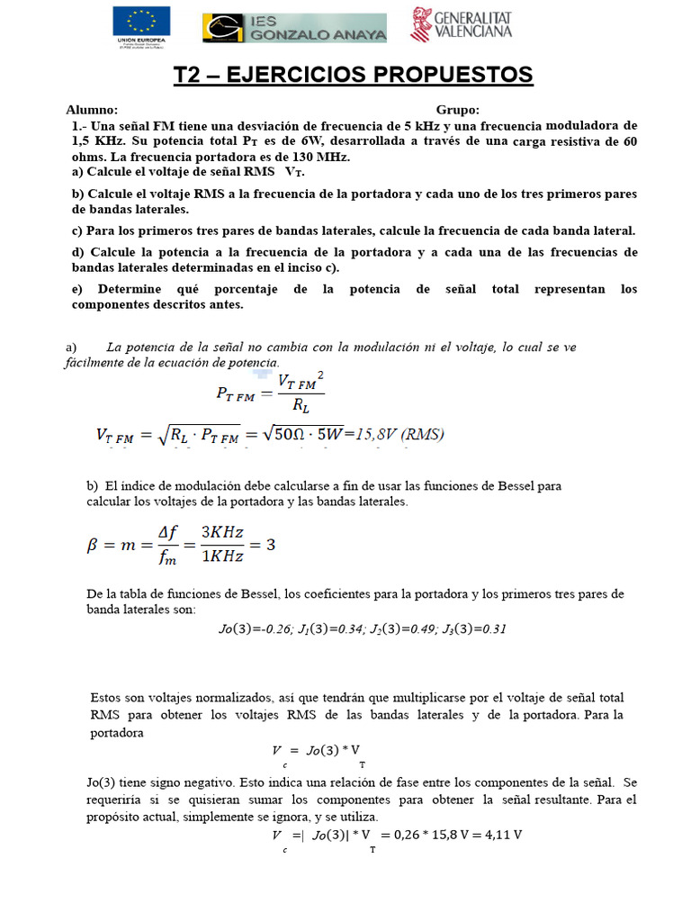 T2 Ejercicios Propuestos | PDF | Modulación de frecuencia | Radio