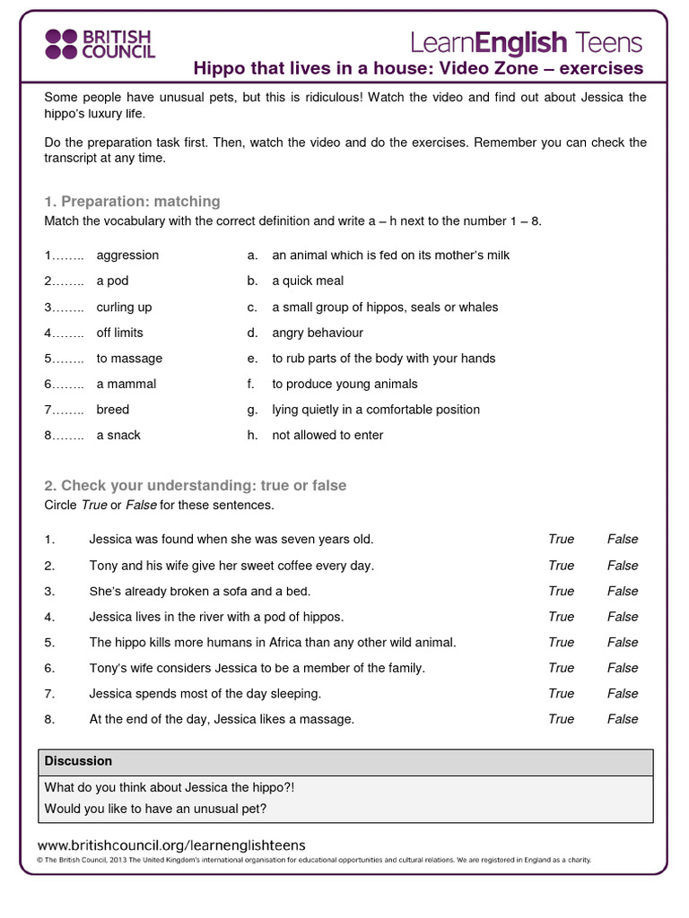 Jessica the House Hippo: Video Exercises | PDF