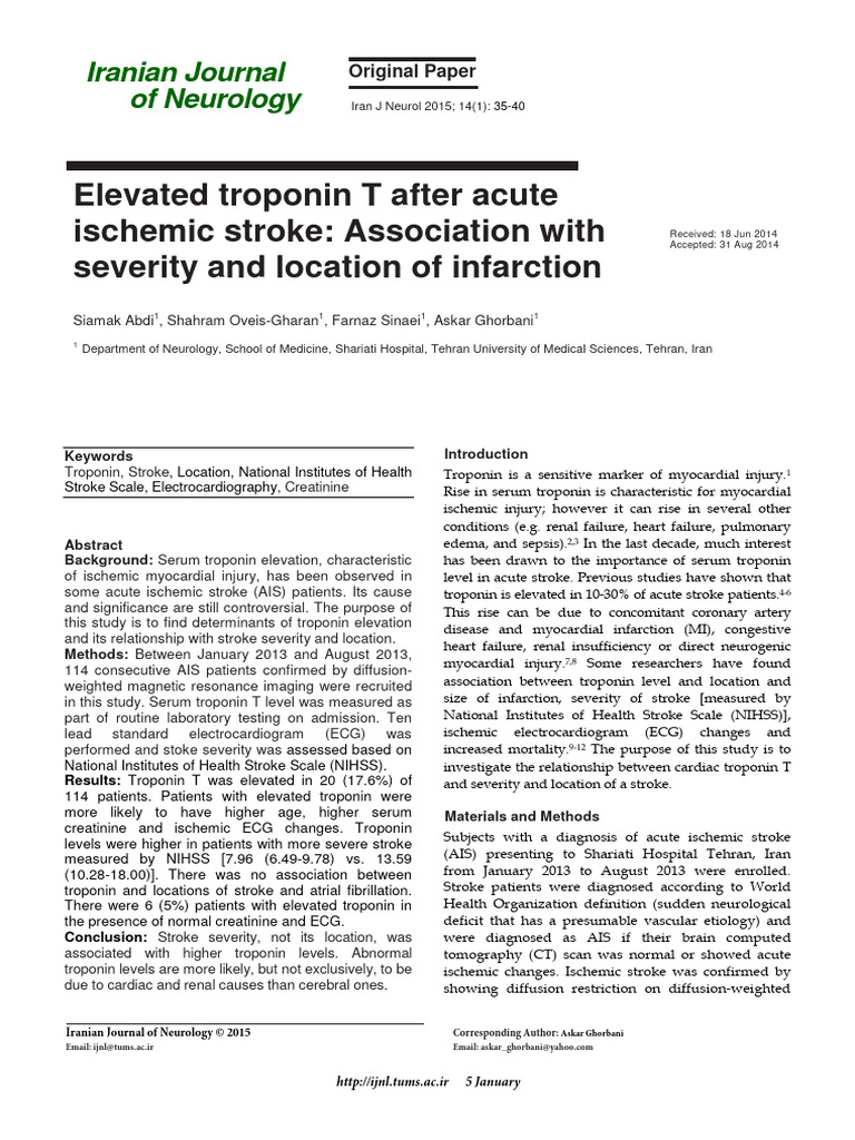 Tropt in Stroke | PDF | Stroke | Myocardial Infarction