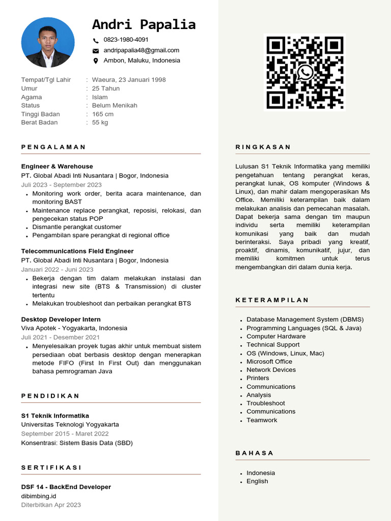 CV Andri Papalia | PDF | Seni | Komputer