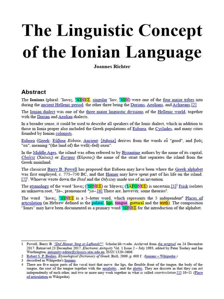 The Linguistic Concept of The Ionian Language | PDF | Ancient Greece
