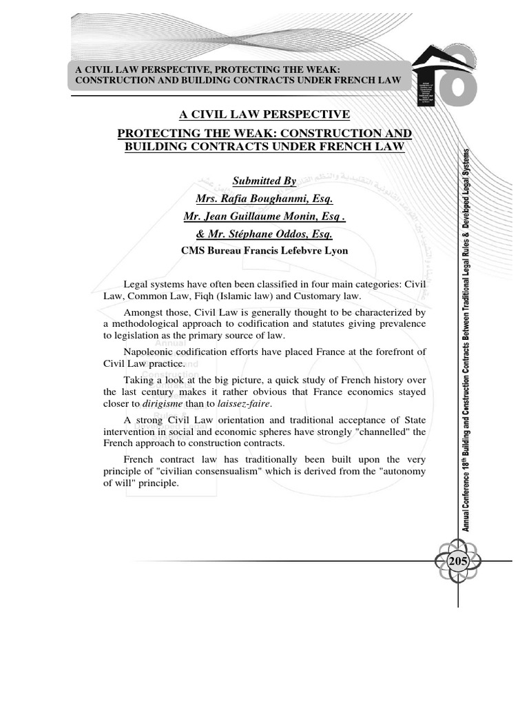 A Civil Law Perspective - Protecting The Weak Party in Construction and ...
