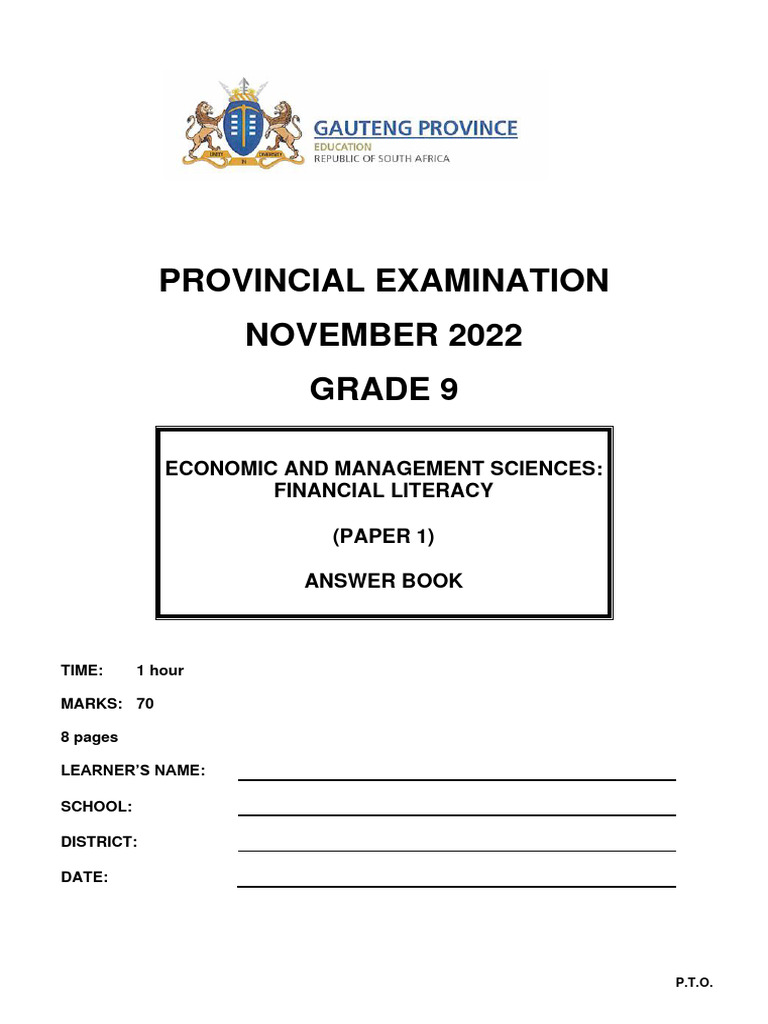 GR 9 EMS P1 (English) November 2022 Answer Book | Download Free PDF ...