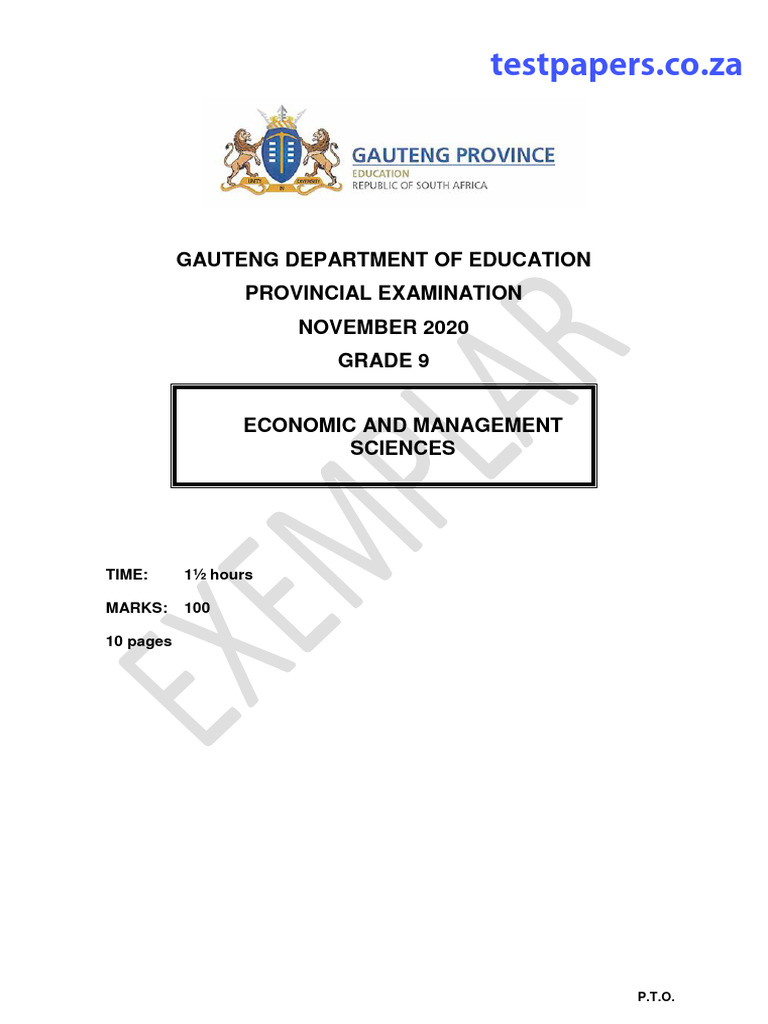 Gr9 EMS (English) 2020 Exemplars Question Paper | PDF | Payments ...