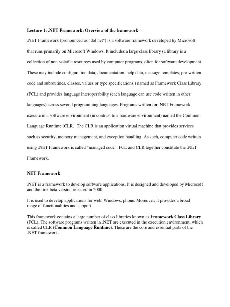 Lecture 1 .NET Framework | PDF | Language Integrated Query | Windows ...