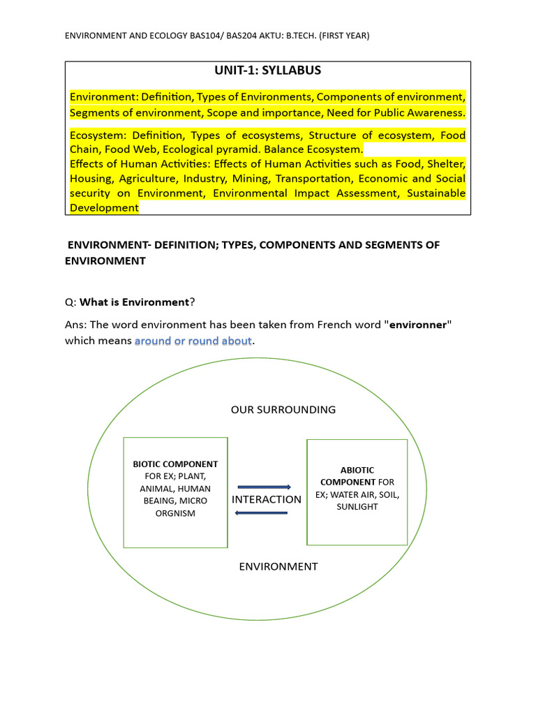 EVS UNIT-1.1pdf | PDF | Natural Environment | Atmosphere Of Earth