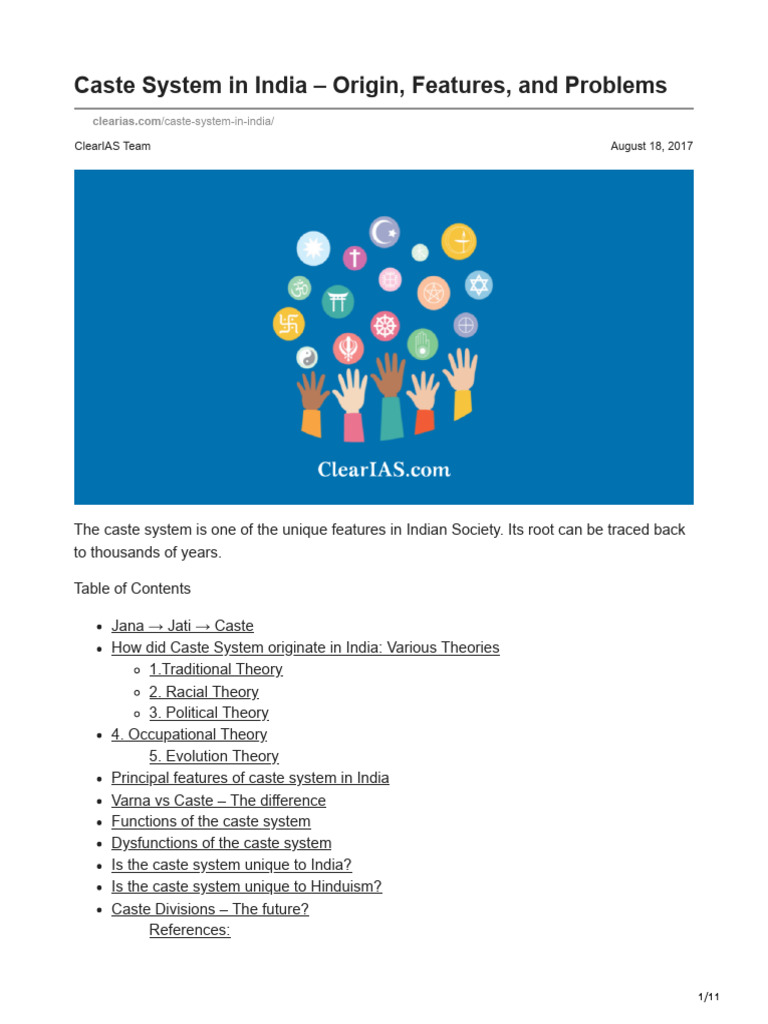 Caste System in India Origin Features and Problems | PDF | Caste