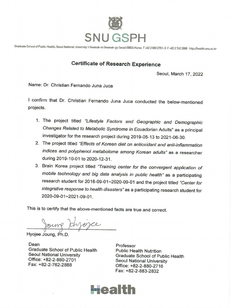 Certificate of Research Experiences | PDF