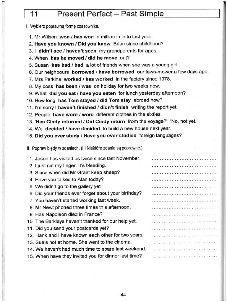 Present Perfect - Teoria + Zadania (Vs. Present Simple, Past Simple) - 2 | PDF