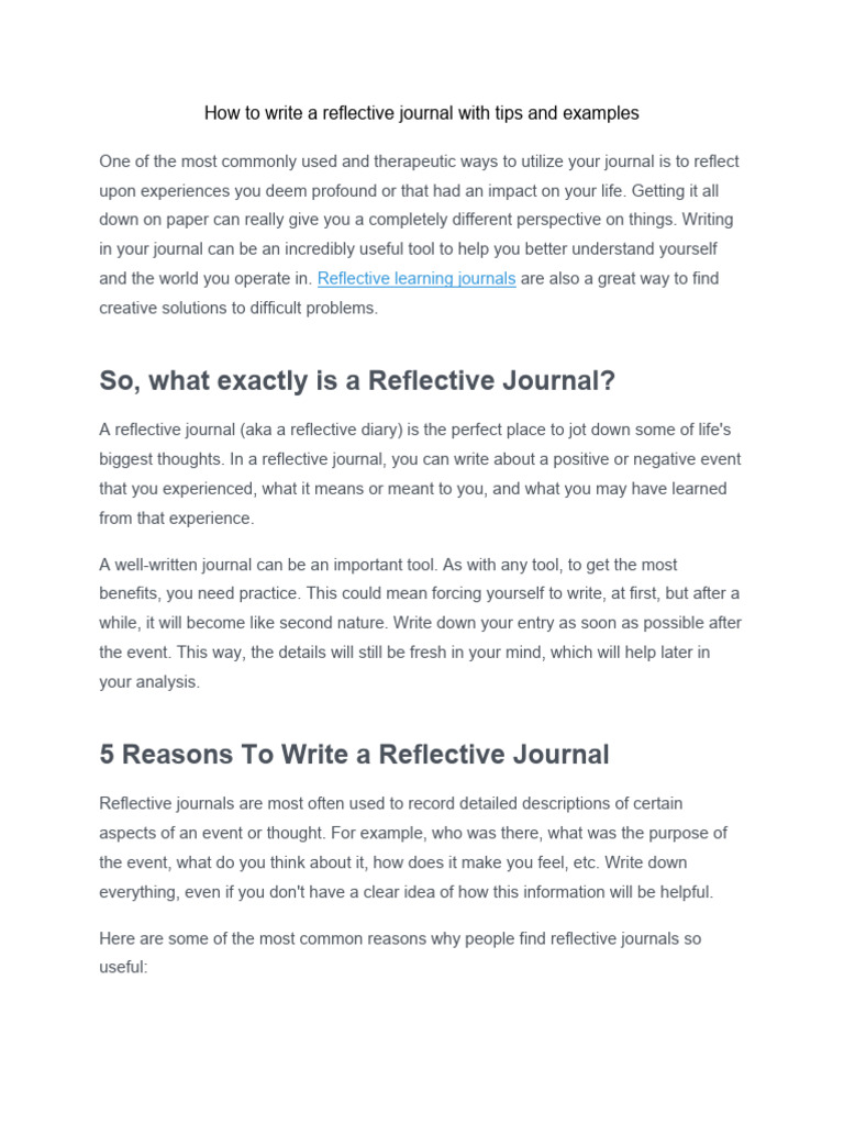 How To Write A Reflective Journal With Tips and Examples | PDF