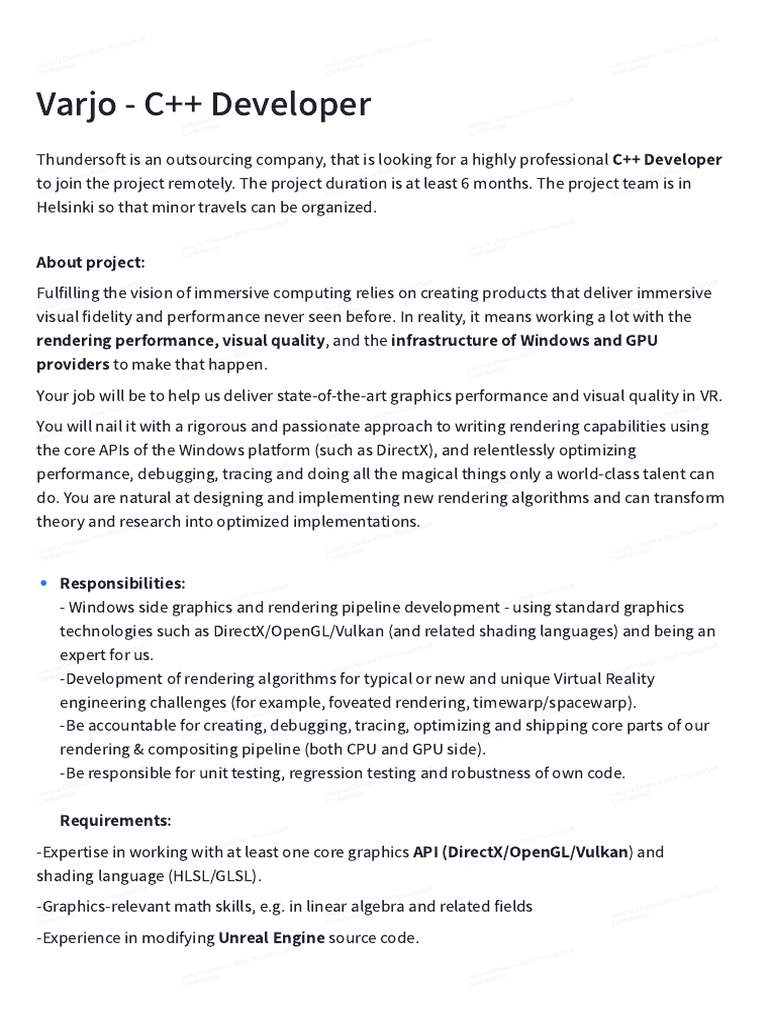 Varjo - C++ Developer | PDF | Rendering (Computer Graphics) | Graphics Processing Unit