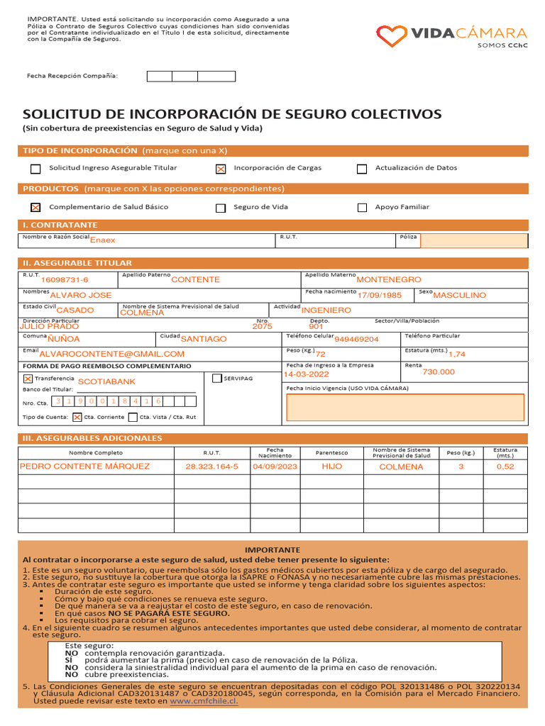 Salud g4 Vidag4 Formulario AC | PDF | Póliza de seguros | Seguro