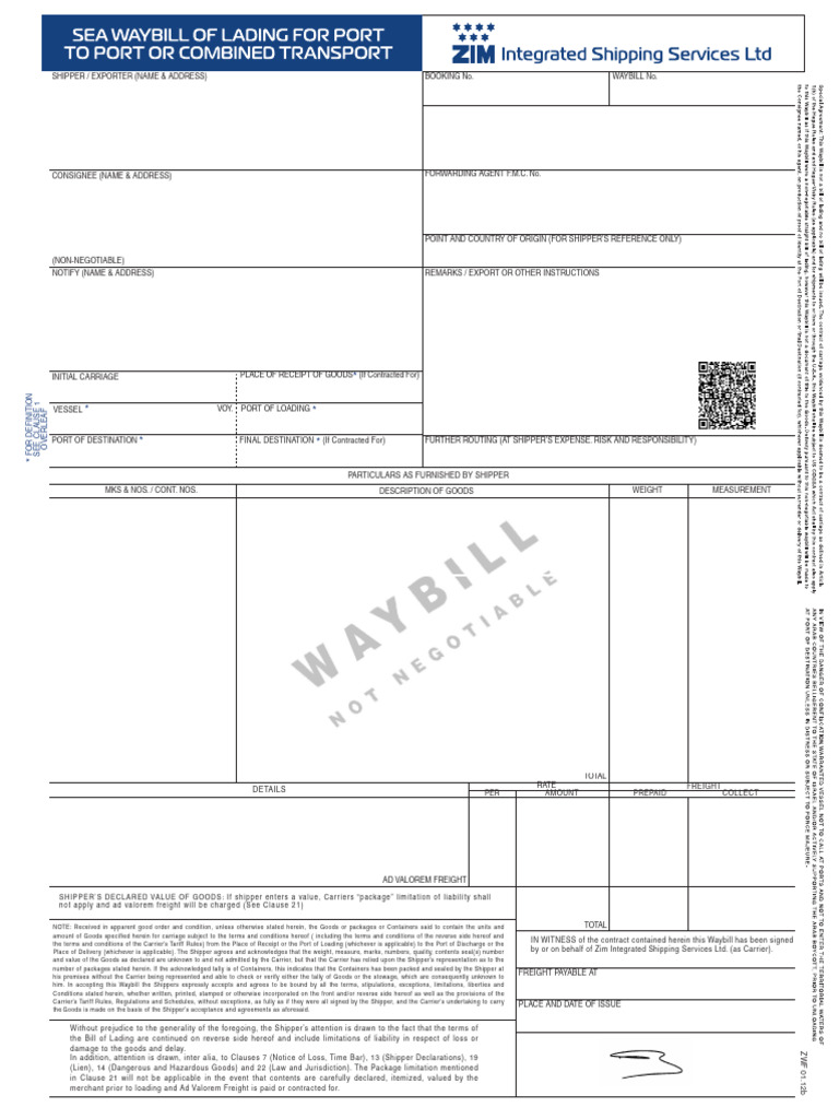 Ocean Freight Waybill for Blueberries | PDF