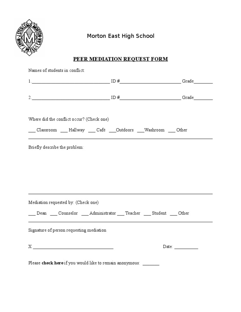 Peer Mediation Request Form | PDF