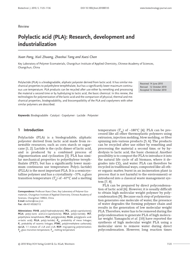Polylactic Acid (PLA) Research, Development and Industrialization | PDF ...
