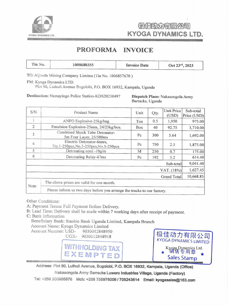 Proforma Invoice-KDS20230497-Without Transport and Escort | PDF