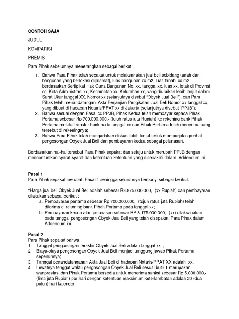 Addendum PPJB Tanah Contoh | PDF