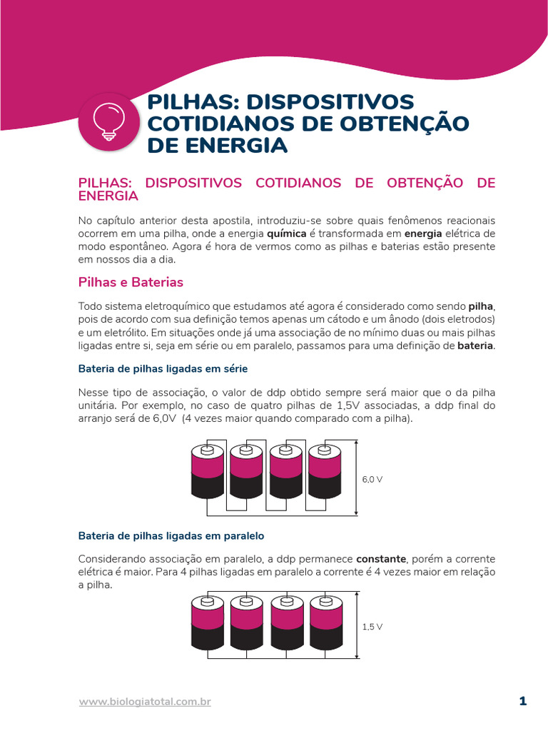 Pilhas e Baterias: Energia Cotidiana | PDF | Eletrodo | Cátodo