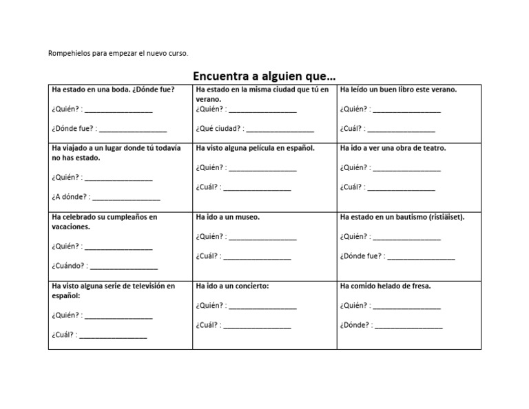 Rompehielos para el Nuevo Curso | PDF | Estudios de idiomas extranjeros ...