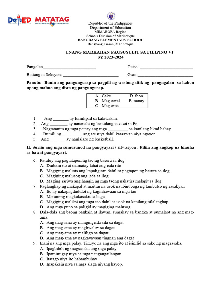 PT Filipino 6 q1 (Autorecovered) | PDF