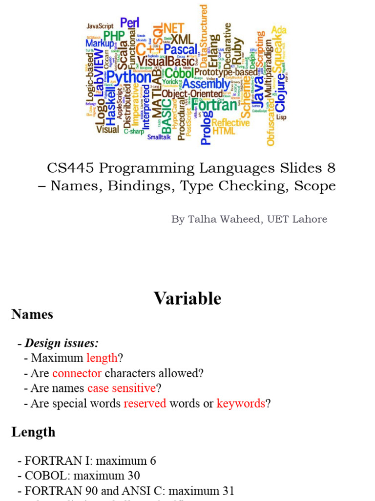 Slides 08 Programming Languages - UET CS - Talha Waheed - Names ... Slides 08 Programming Languages - UET CS - Talha Waheed - Names ...