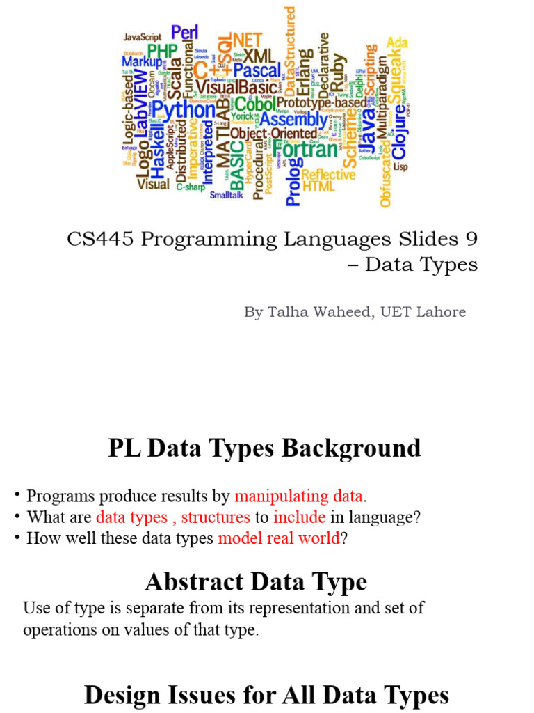 Slides 09 Programming Languages Uet Cs Talha Waheed Data Types Pdf Pointer Computer