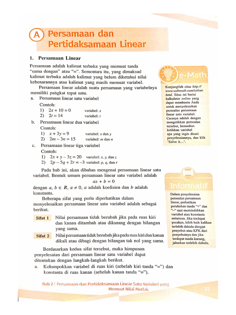 Persamaan Dan Pertidaksamaan Linier | PDF
