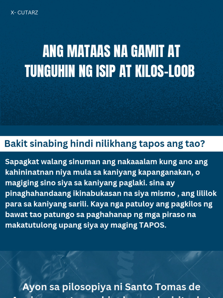 Ang Mataas Na Gamit at Tunguhin NG Isip at Kilos Loob | PDF