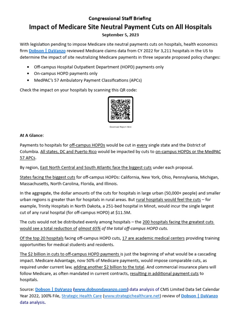 Summary of Hospital-Specific Medicare Site Neutral Data | PDF ...