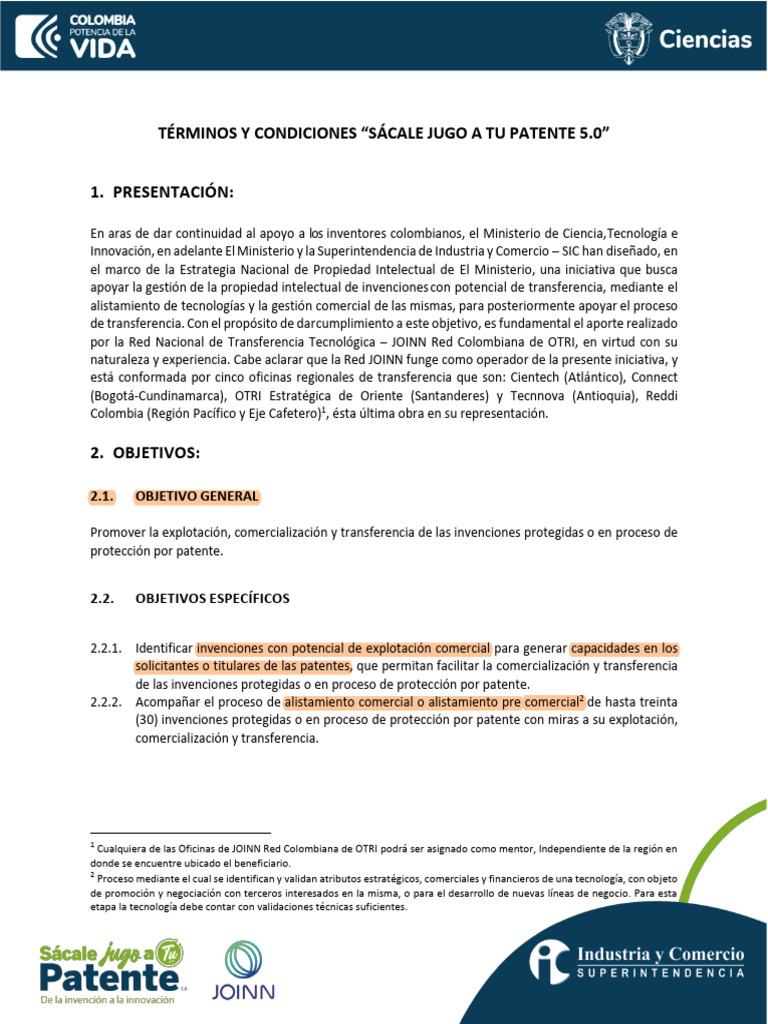 Terminos y Condiciones Sacale Jugo A Tu Patente 5.0 | PDF | Patentar ...