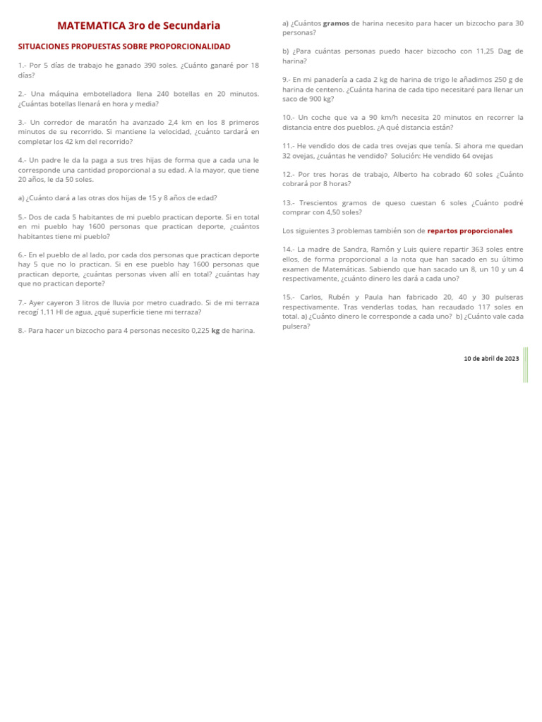 Matematica 3ro de Secundaria-Ejercicios Planteados | PDF