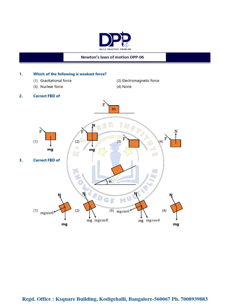 Newton's Law of Motion DPP - 06 | PDF | Tension (Physics) | Force